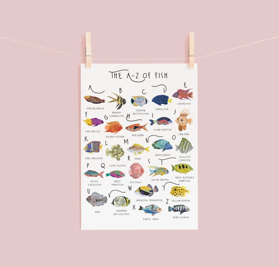 A-Z of Fish Poster, Types of Fish, Nautical Print, Nautical Nursery Art ...