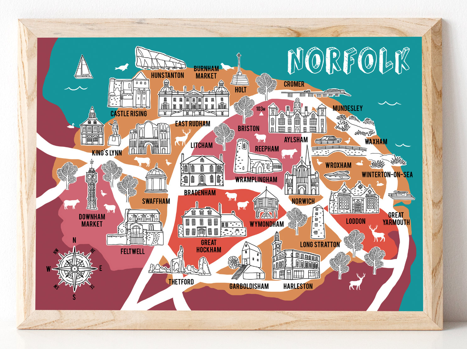 Norfolk Map Illustrated Map Norfolk Gift Map of Norfolk - Etsy UK