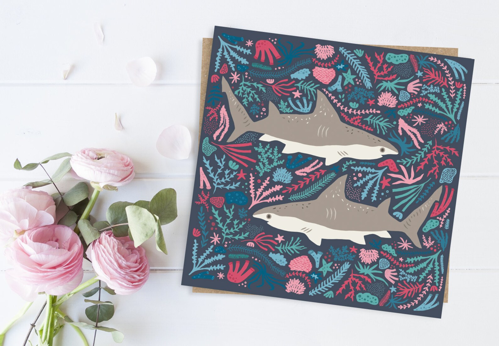 Sharks Greetings Card Ocean Creature Card Nautical Card | Etsy