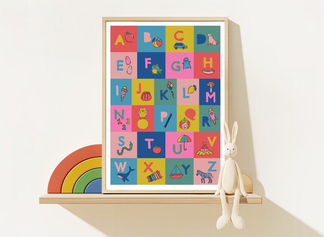 Alphabet Print, Retro Alphabet Poster, Patchwork Alphabet Illustration ...