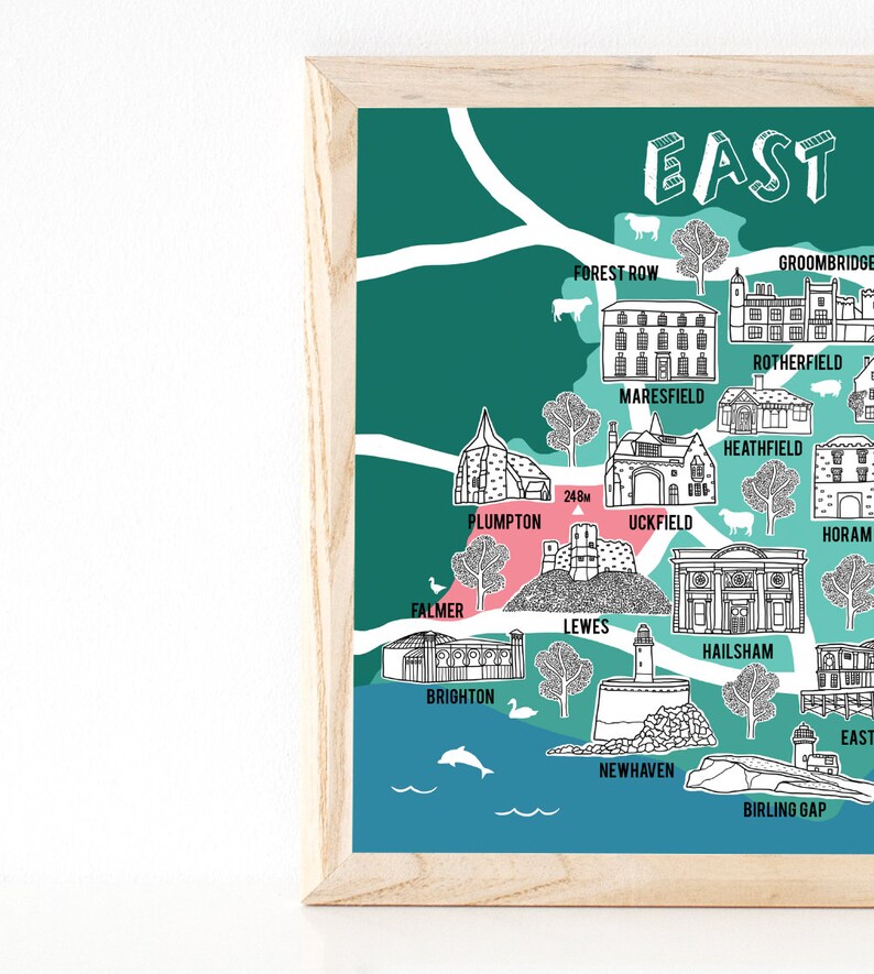 East Sussex Map Illustrated Map East Sussex Ts Map Of Etsy