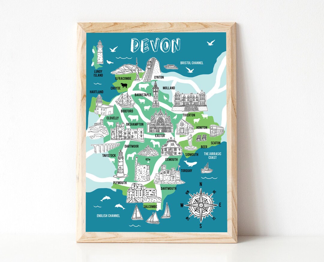 Devon Map, Illustrated Map, Devon Gifts, Map of Devon, Devon Art, Devon ...