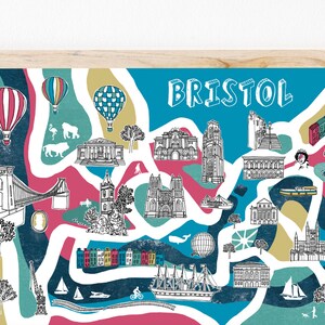 Illustrated Map of Bristol, Bristol Map Print, Bristol Illustration ...