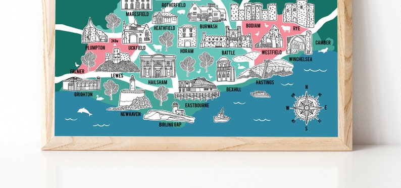 East Sussex Map Illustrated Map East Sussex Ts Map Of Etsy