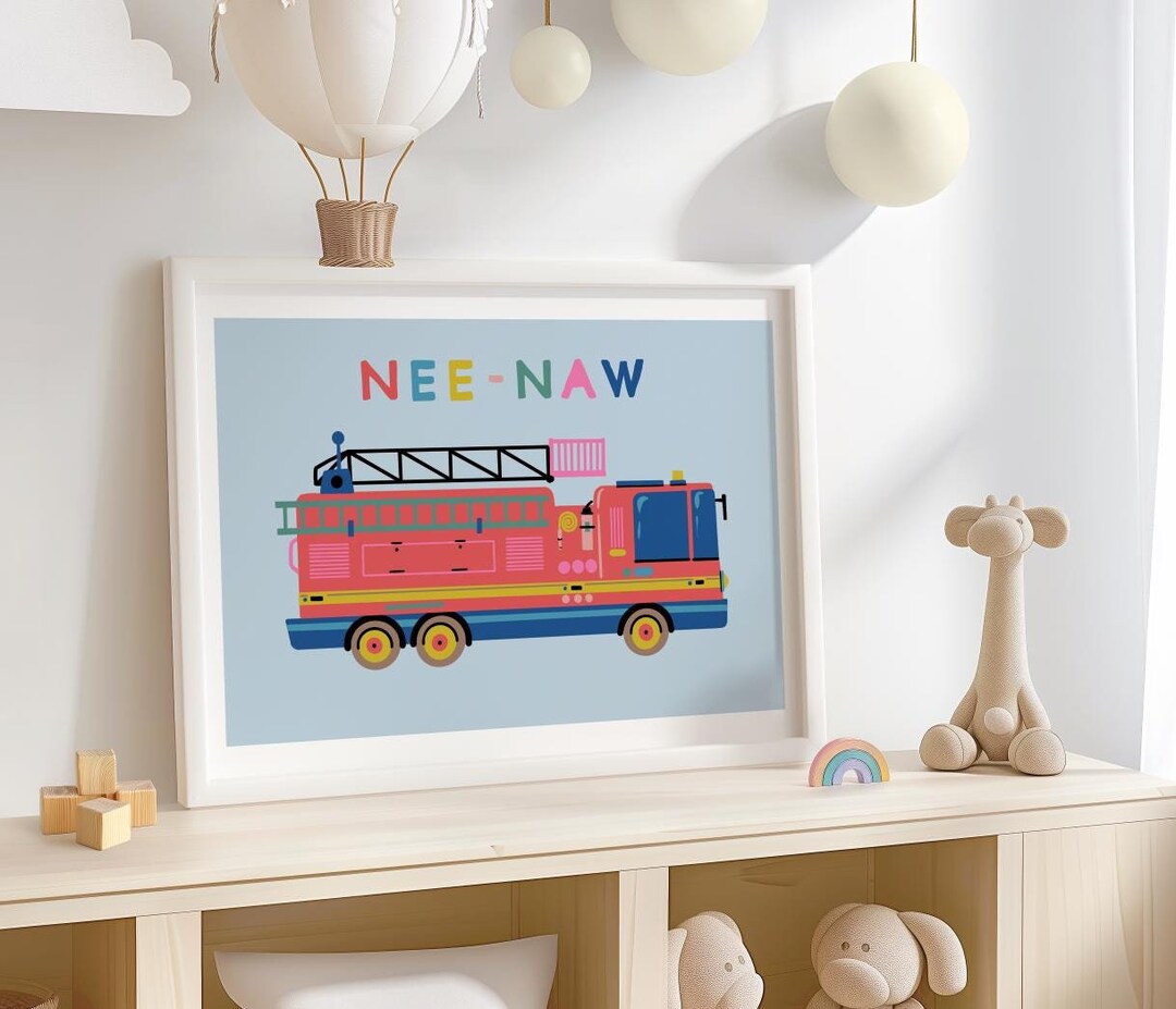 Fire Engine Personalised Print, Kids Room Print, Nursery Decor, Boys ...