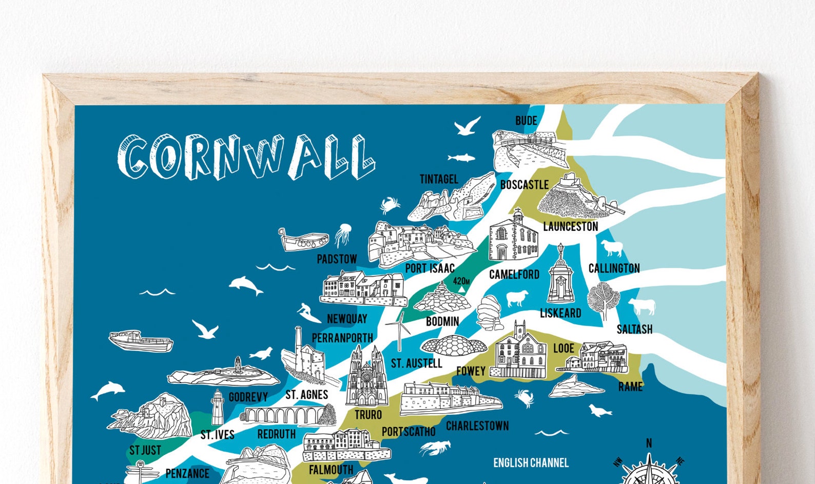 Cornwall Map Illustrated Map Cornwall Gifts Map of - Etsy