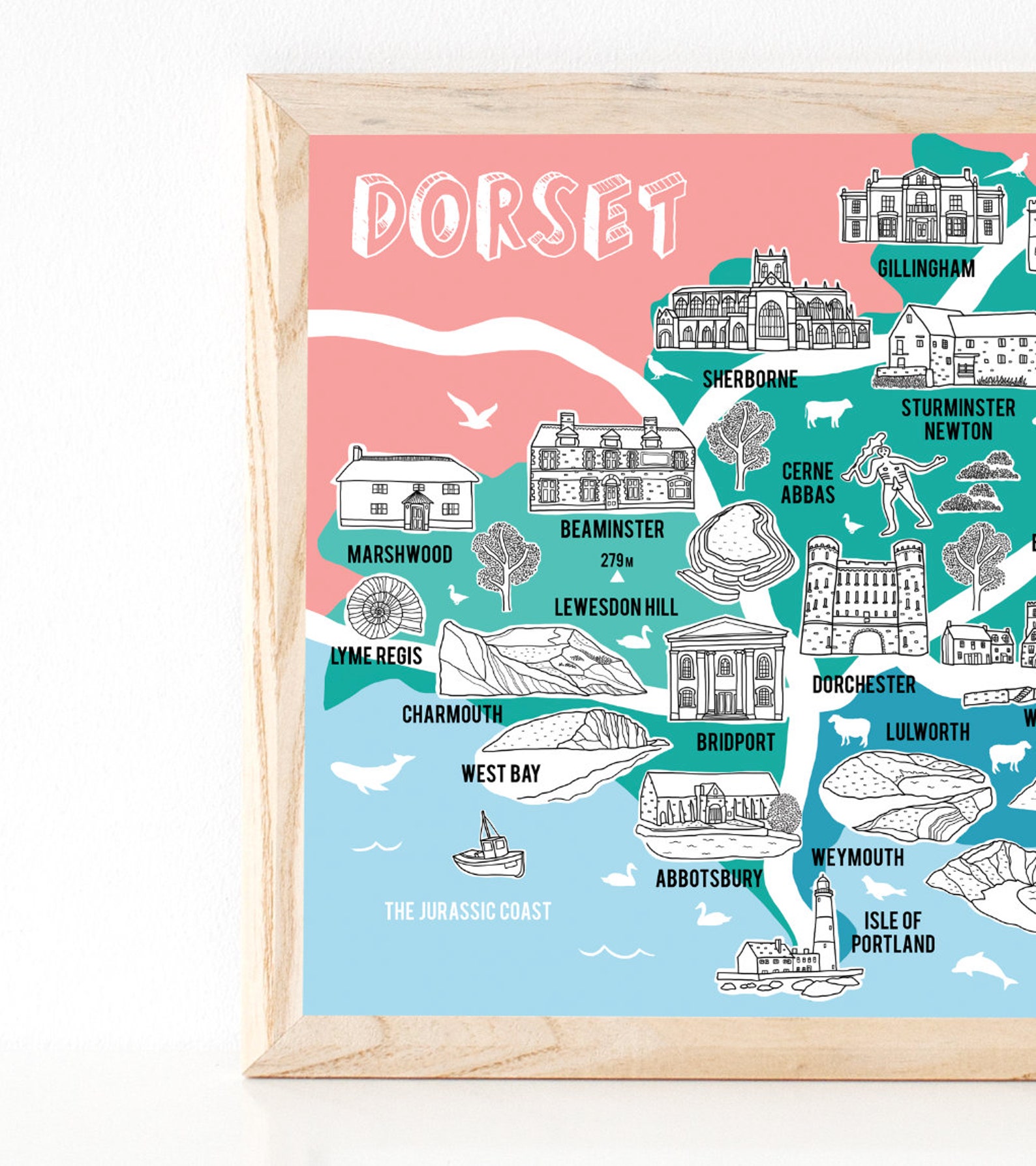 Dorset Map Illustrated Map Dorset Gift Map of Dorset | Etsy
