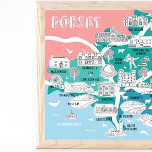 Dorset Map, Illustrated Map, Dorset Gift, Map of Dorset, Dorset Art ...