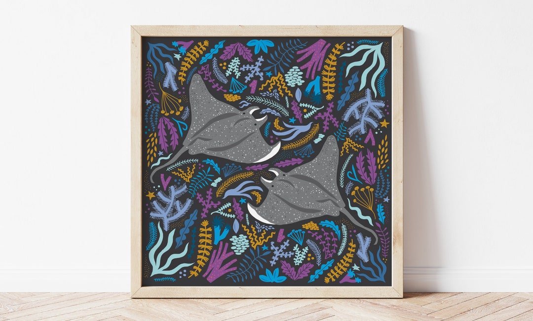 Manta Ray Print, Sea Creatures Art, Sea Life Print, Nautical Art, Under ...