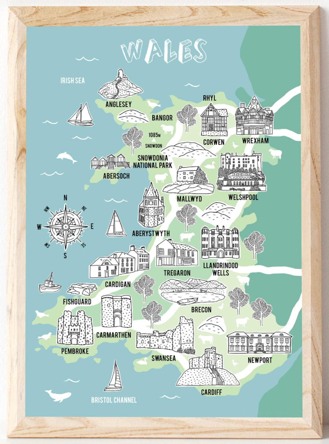 Wales Map Illustrated Map Wales Gifts Map of Wales Map | Etsy