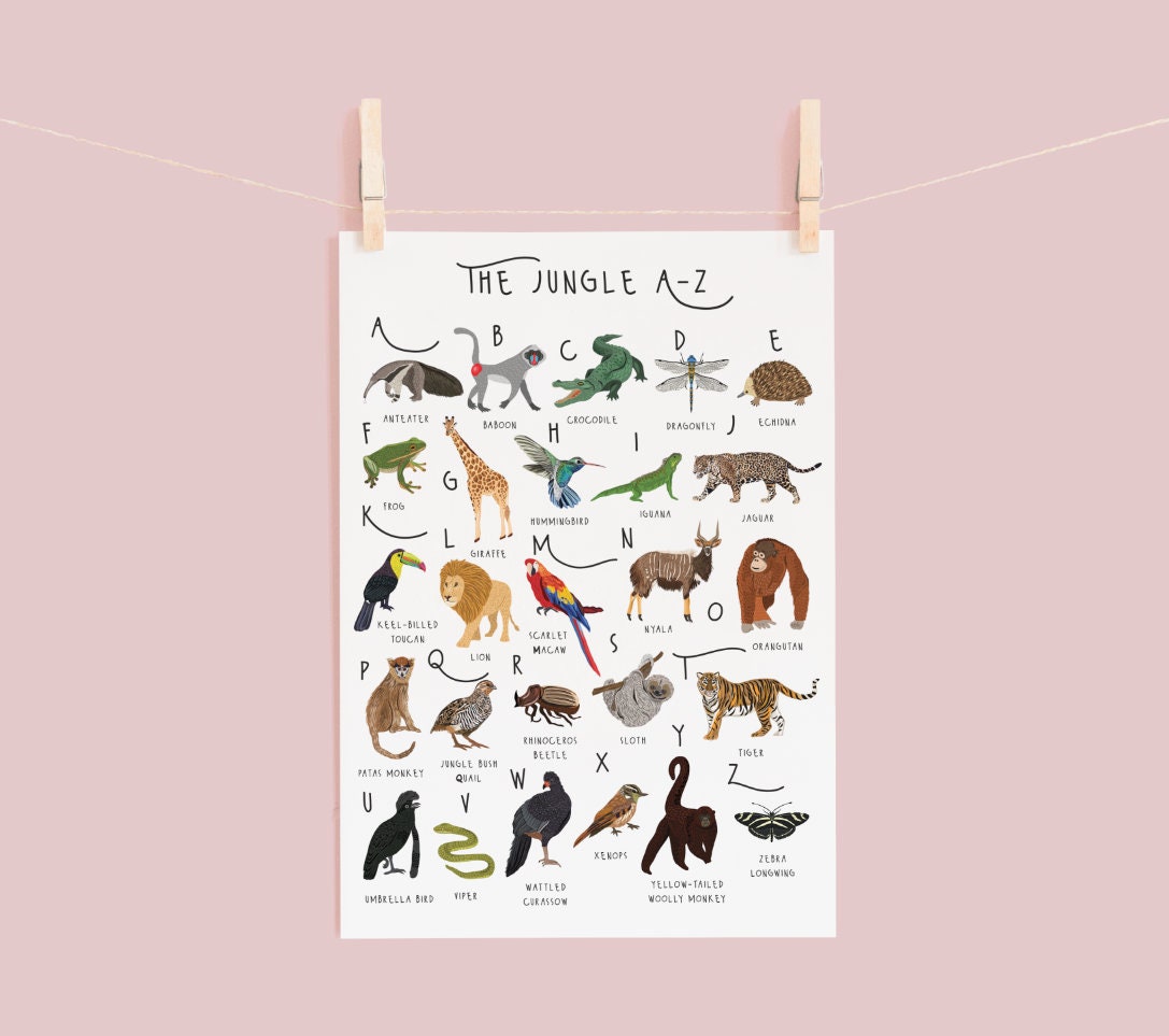 Jungle A-Z Print, Jungle Animals Poster, Nursery Jungle Decor ...