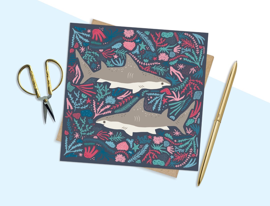 Sharks Greetings Card, Ocean Creature Card, Nautical Card, Shark Lover ...