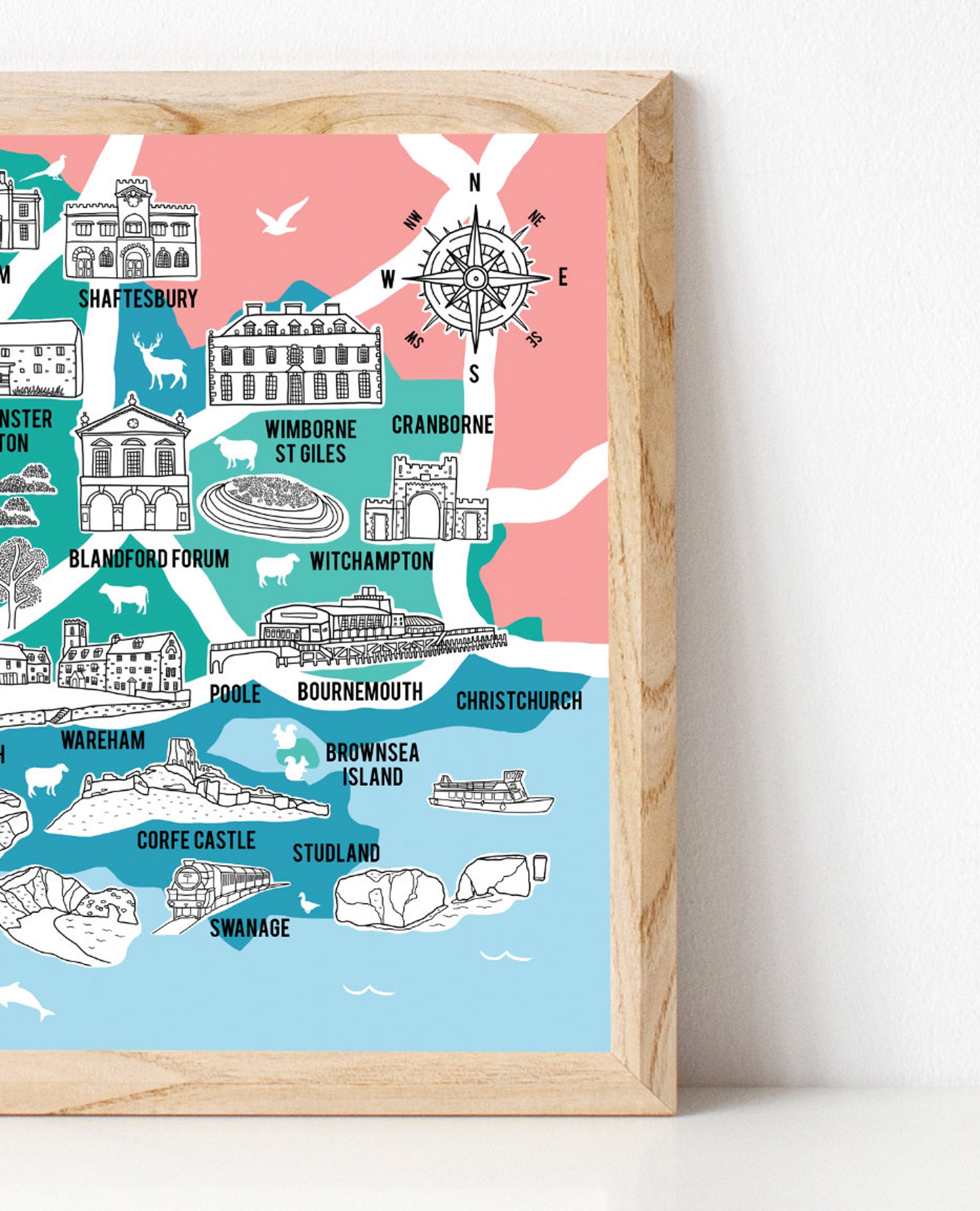 Dorset Map, Illustrated Map, Dorset Gift, Map of Dorset, Dorset Art ...
