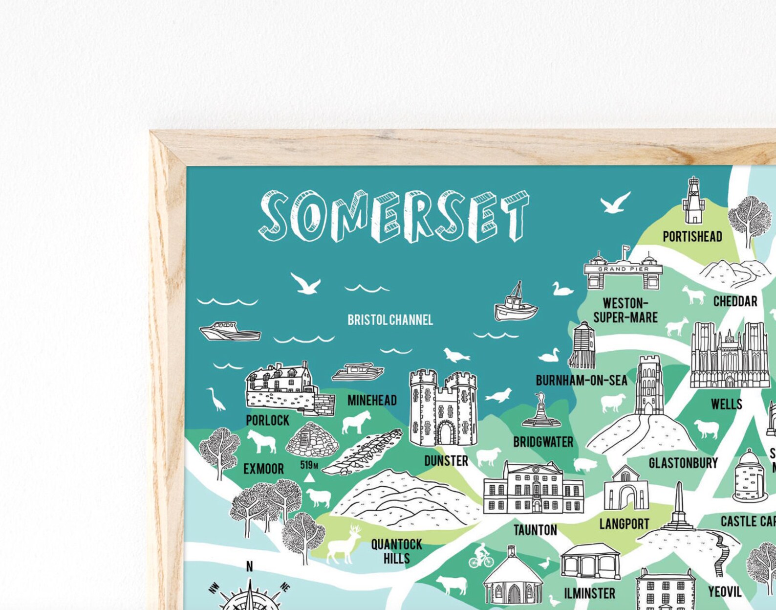 Somerset Map, Illustrated Map, Somerset Gift, County Map, Map Gift ...
