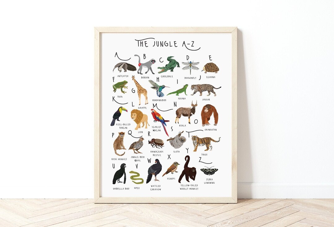 Jungle A-Z Print, Jungle Animals Poster, Nursery Jungle Decor ...