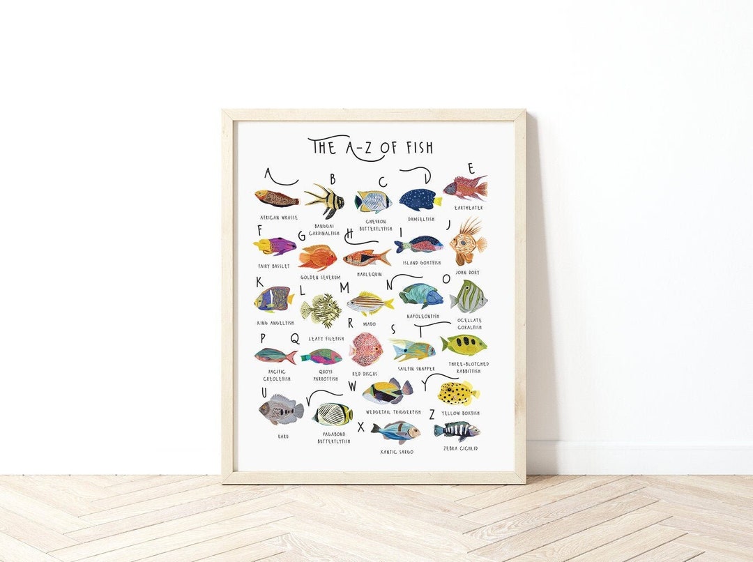 A-Z of Fish Poster, Types of Fish, Nautical Print, Nautical Nursery Art ...