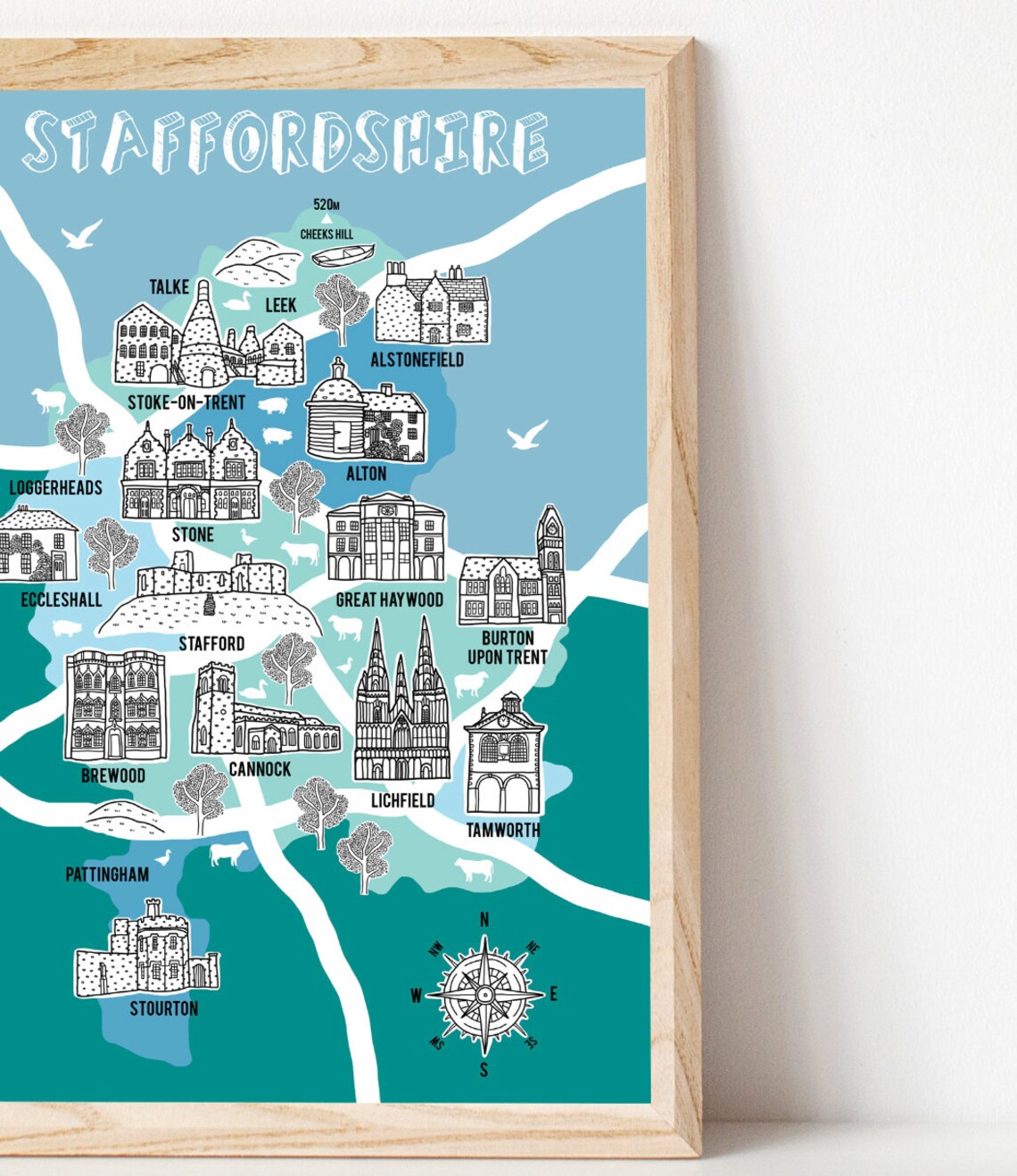 Staffordshire Map Staffordshire Gifts Map Illustration - Etsy UK