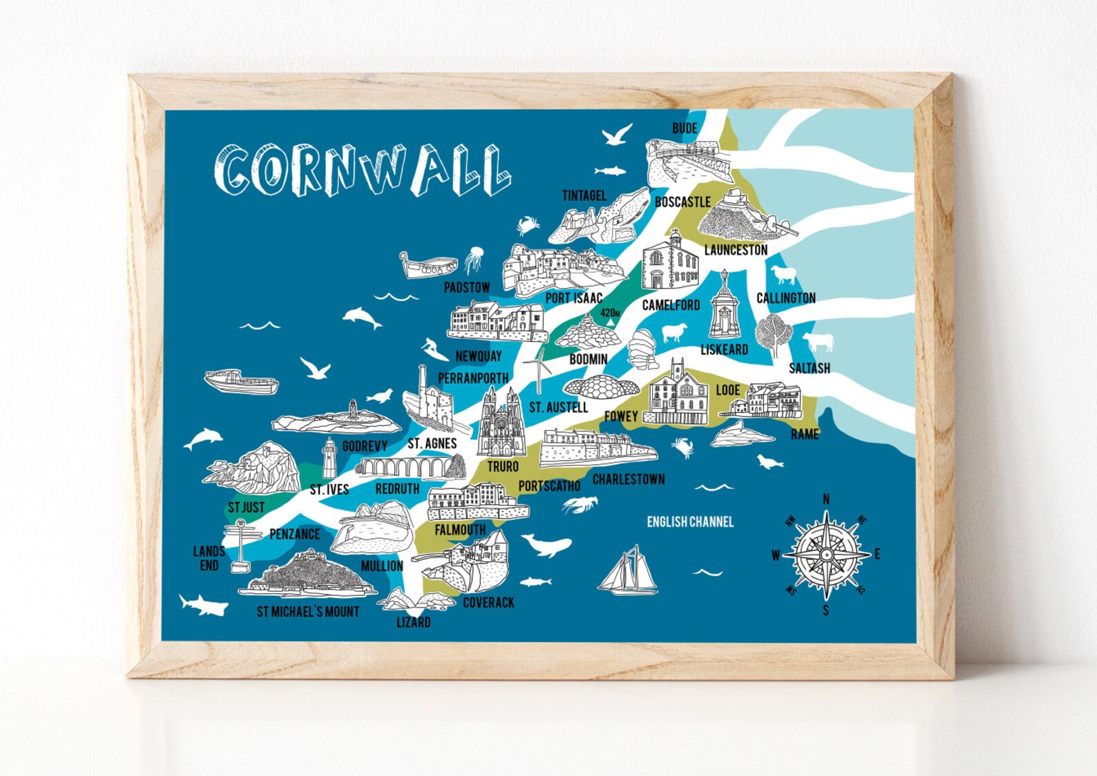 Cornwall Map, Illustrated Map, Cornwall Gifts, Map of Cornwall ...