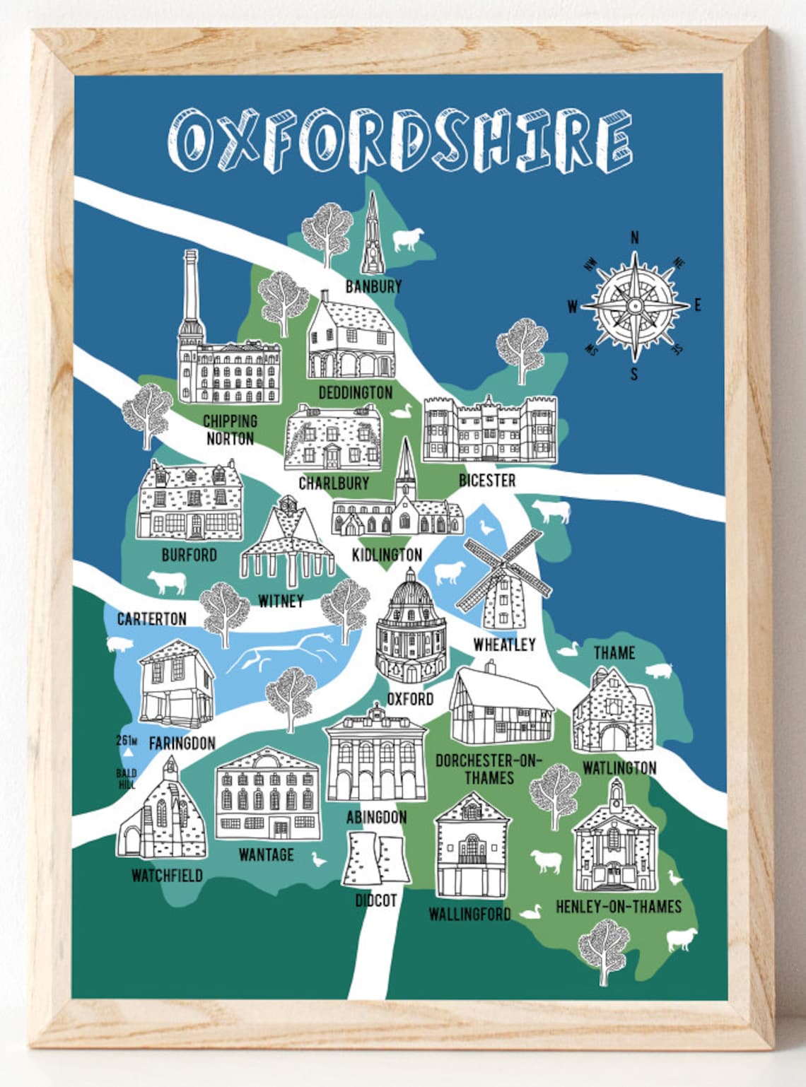 Oxfordshire Map Oxfordshire Gifts Map Illustration County - Etsy UK