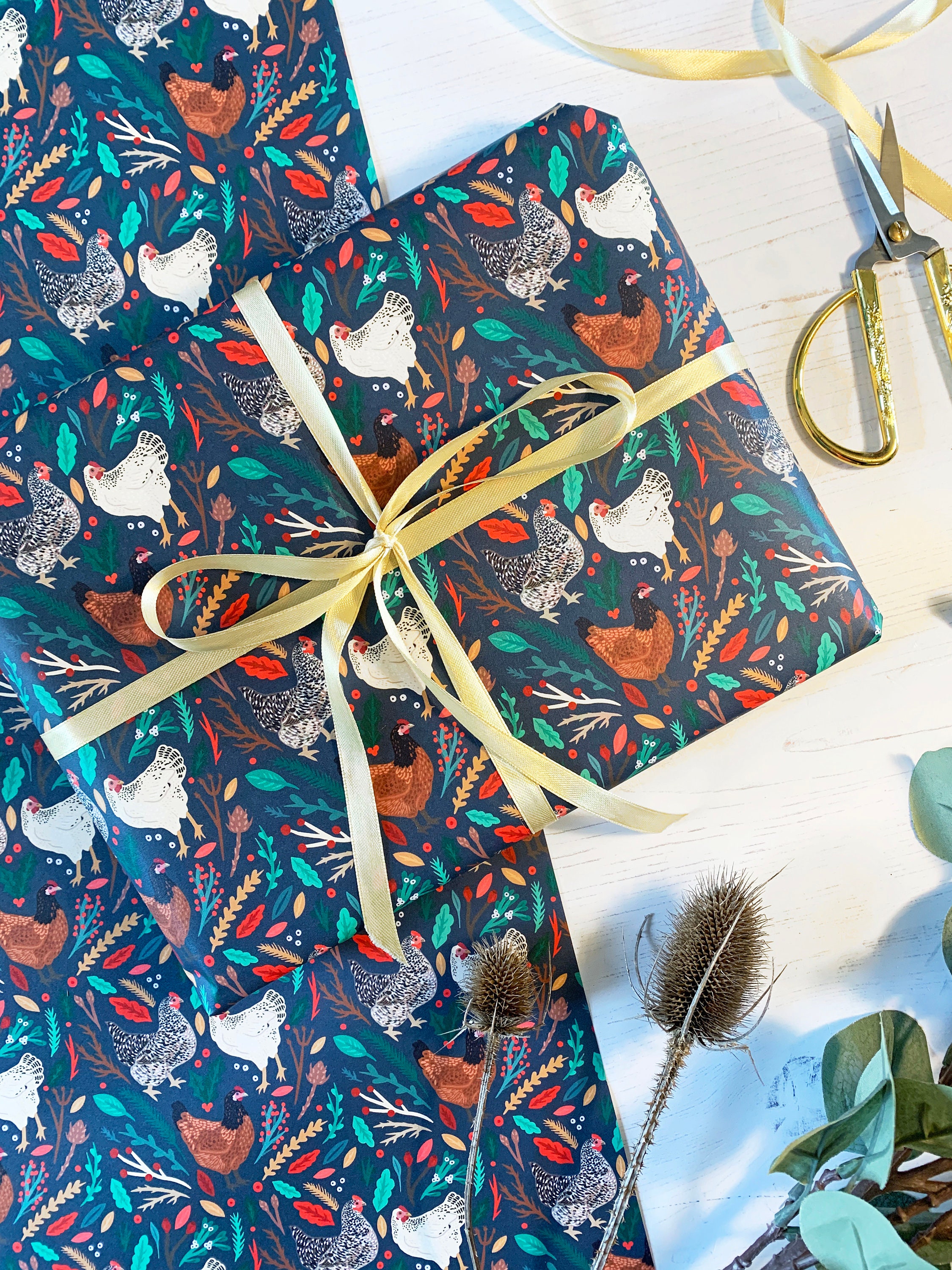 Christmas Chickens Wrapping Paper, Chicken Wrapping Paper