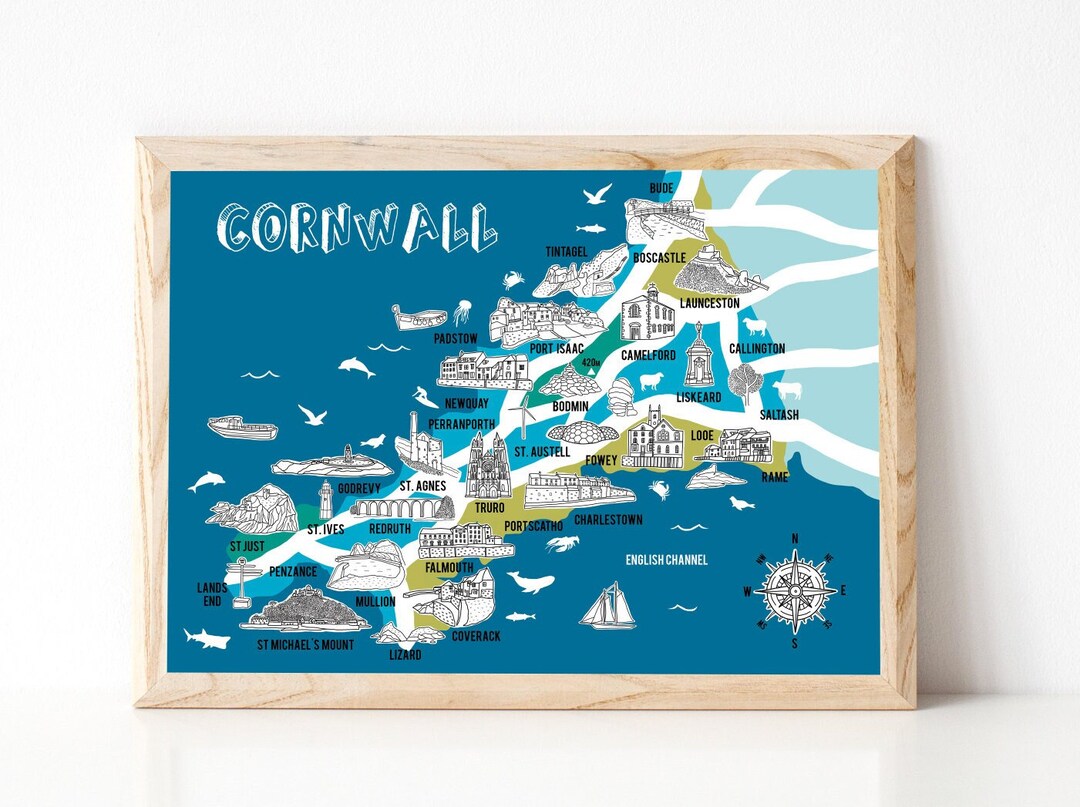 Cornwall Map, Illustrated Map, Cornwall Gifts, Map of Cornwall ...