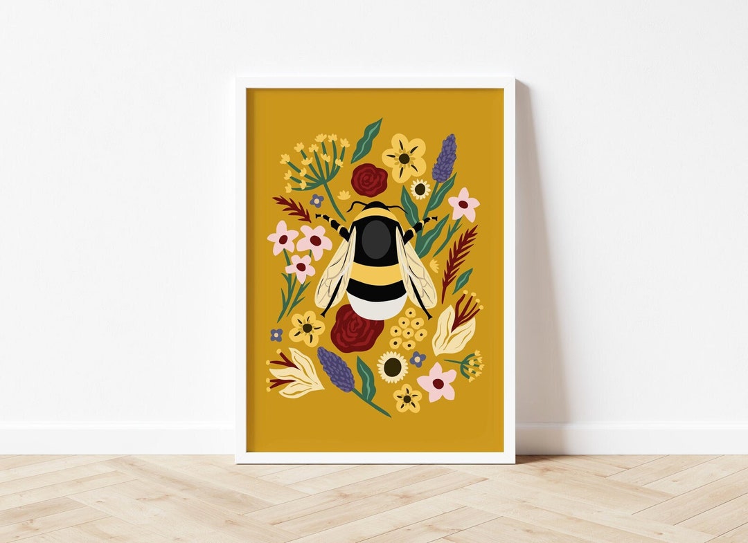 Bumble Bee Print, Colourful Bee Poster, Bee Lovers Gift, Bumble Bee ...