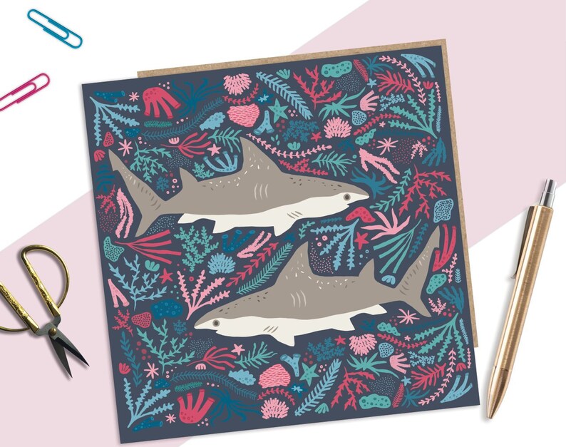 Sharks Greetings Card Ocean Creature Card Nautical Card | Etsy