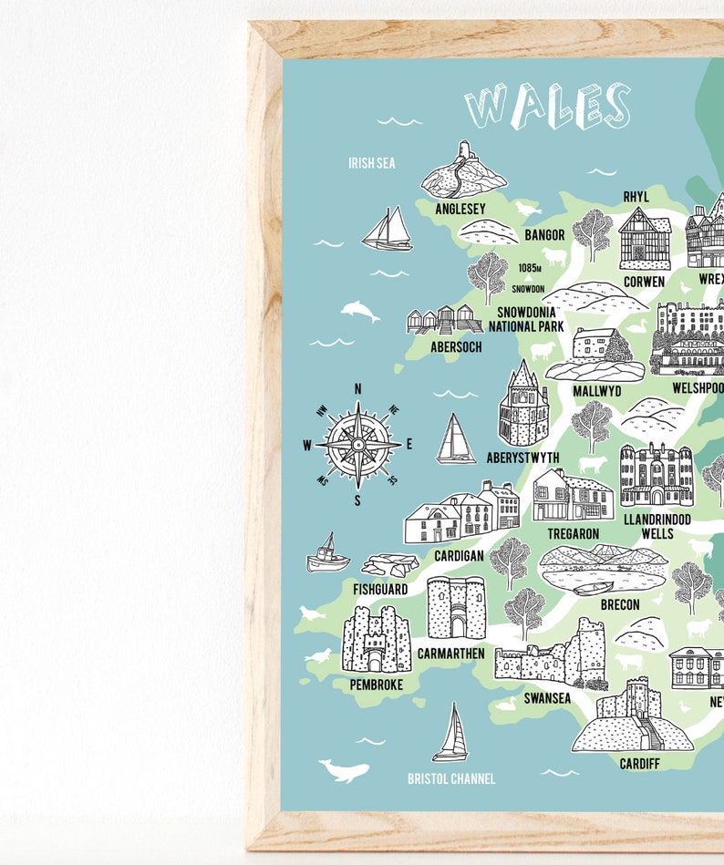 Wales Map, Illustrated Map, Wales Gifts, Map of Wales, Map Art, Map ...