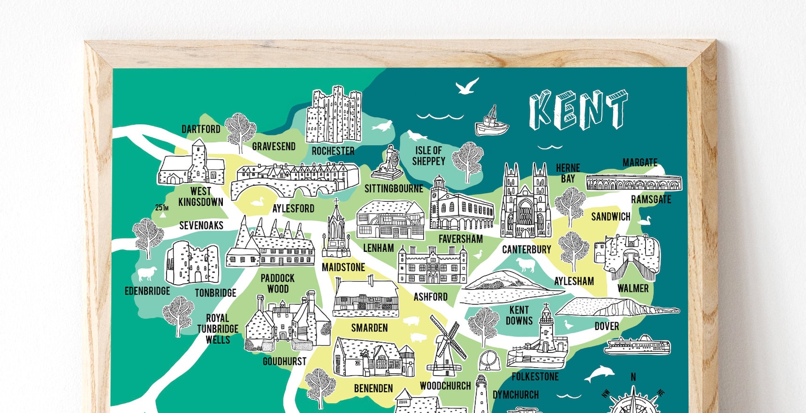 Kent Map Illustrated Map Kent Gifts Map of Kent Kent Art - Etsy UK