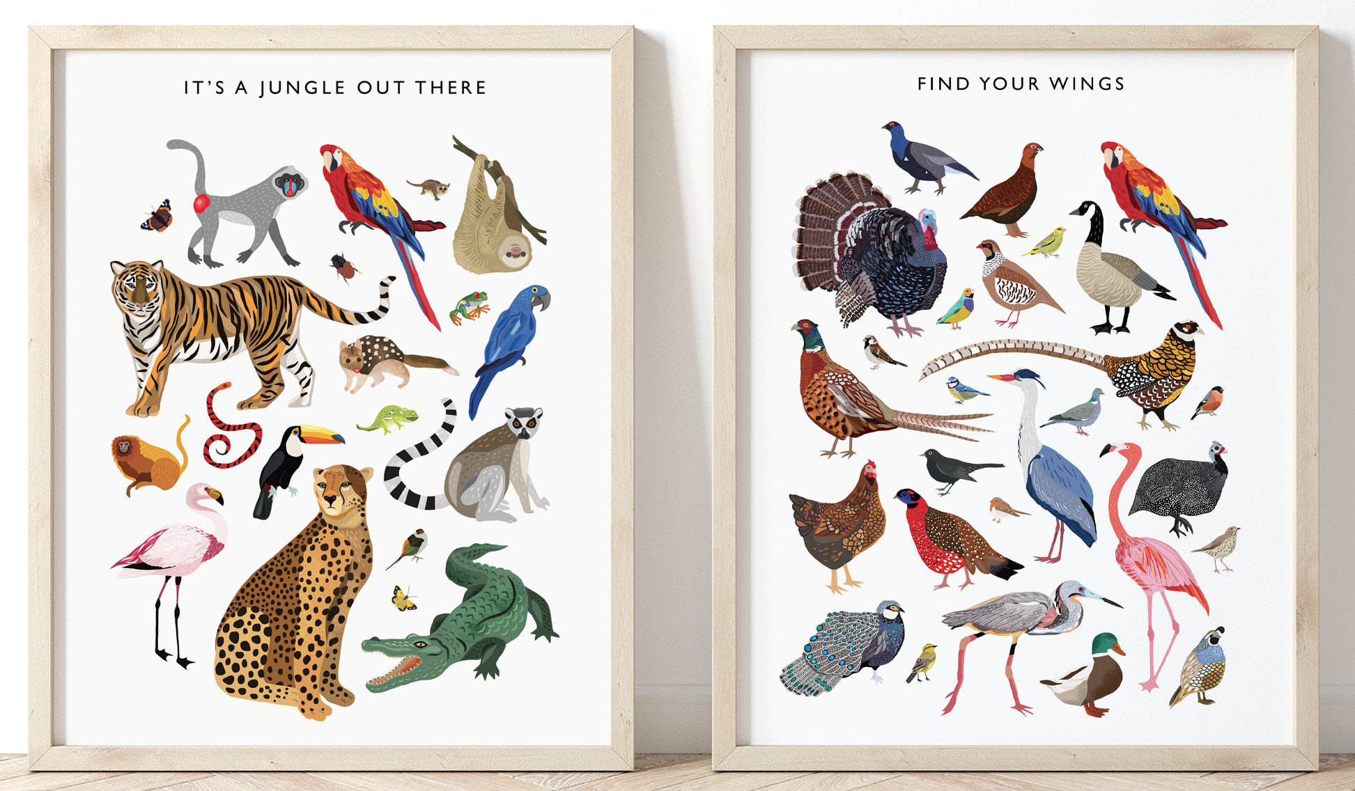 Set of 2 Wildlife Prints Animal Poster Set Kids Room Decor | Etsy UK