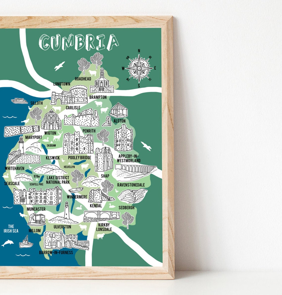 Cumbria Map Illustrated Map Cumbria Gifts Map of Cumbria - Etsy UK
