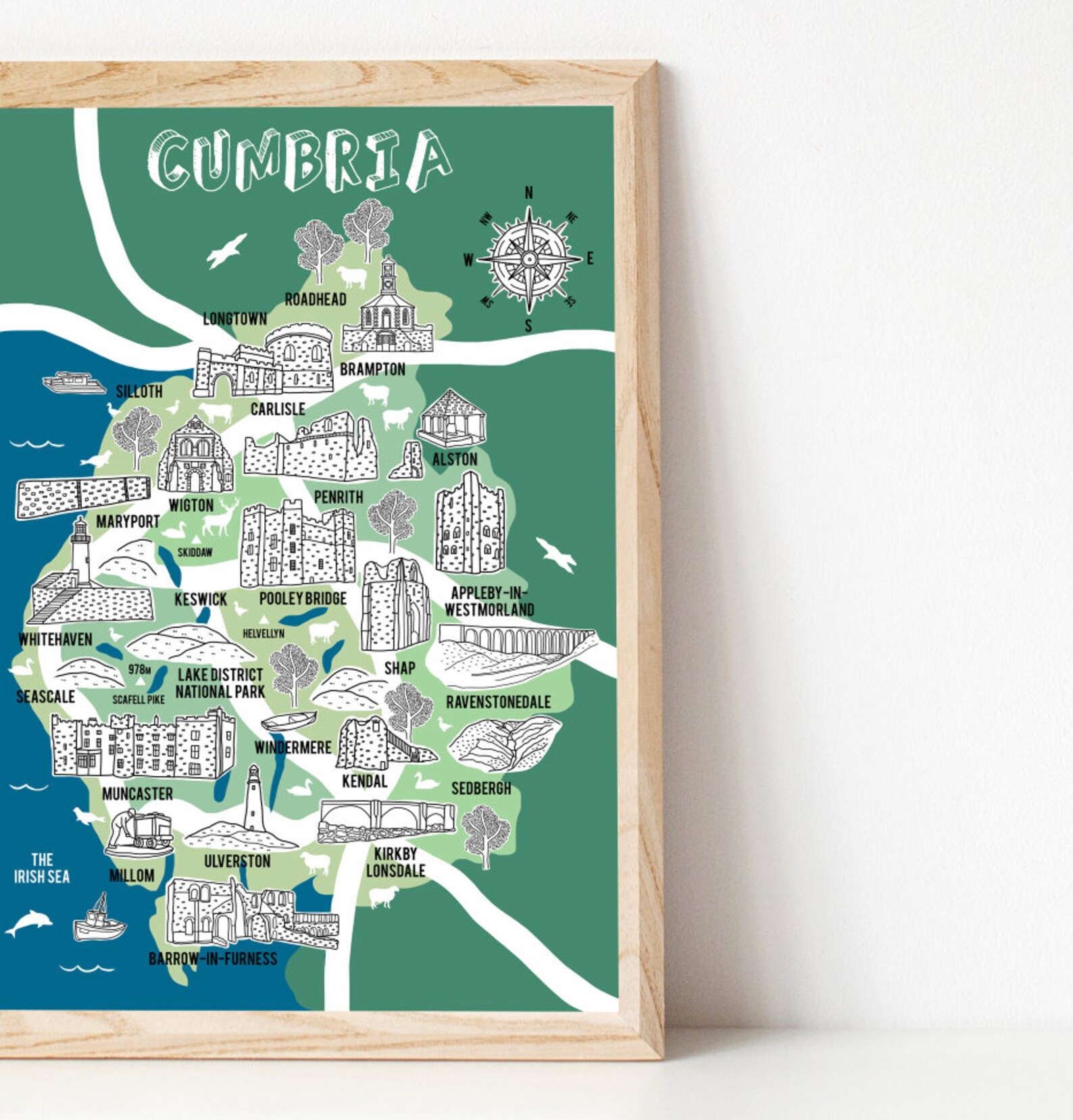 Cumbria Map Illustrated Map Cumbria Gifts Map of Cumbria - Etsy UK