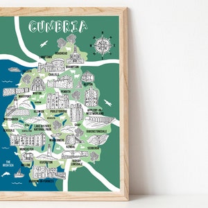 Cumbria Map, Illustrated Map, Cumbria Gifts, Map of Cumbria, Cumbria ...