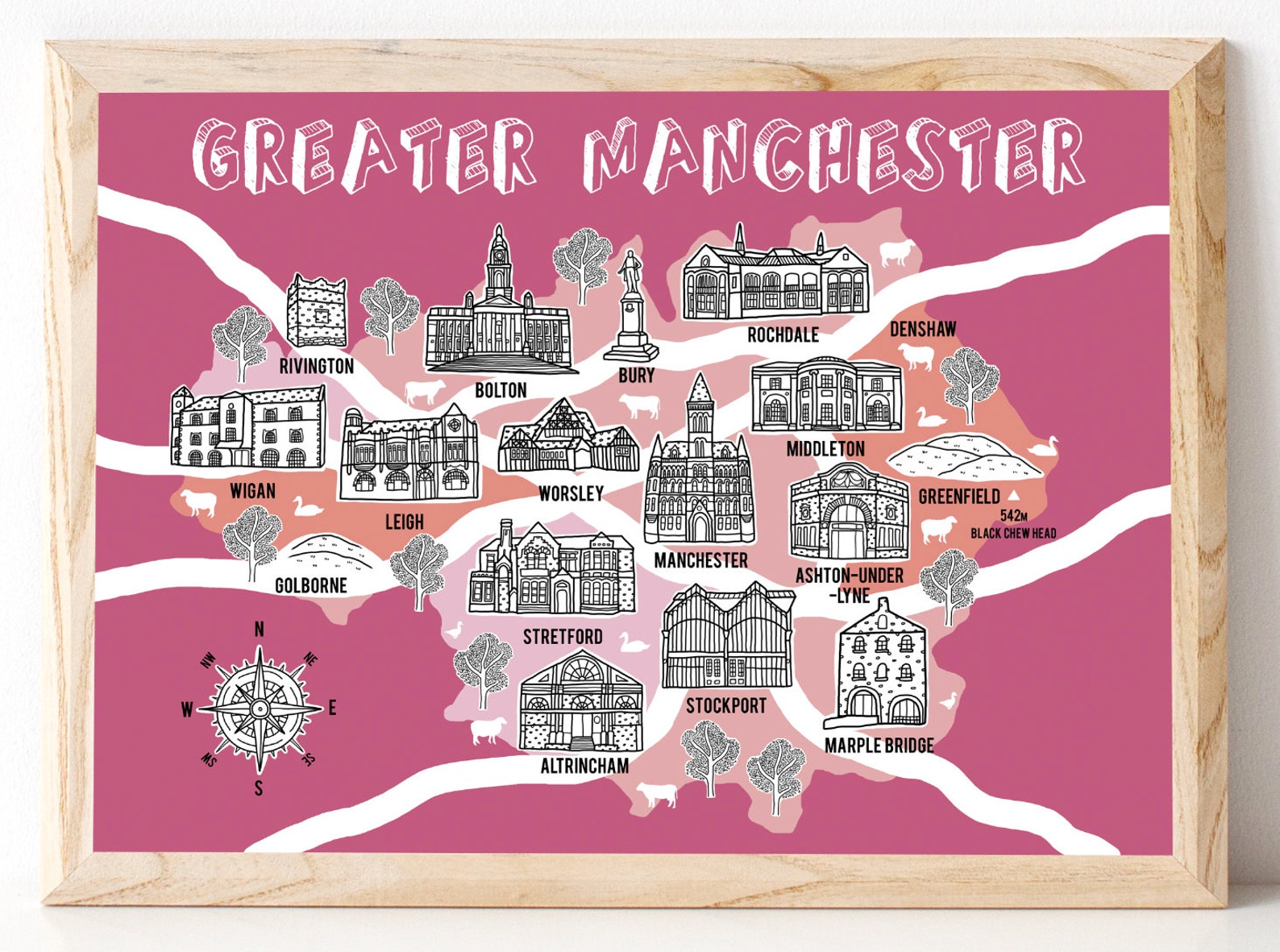 Greater Manchester Map Manchester Gifts Map Illustration - Etsy UK