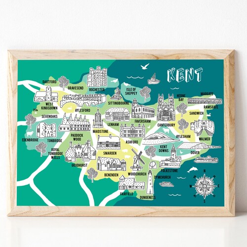 Map of Kent Art Print | Etsy UK