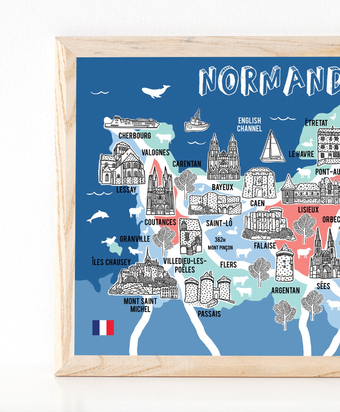 Normandy map Normandy gifts Map illustration French Map | Etsy
