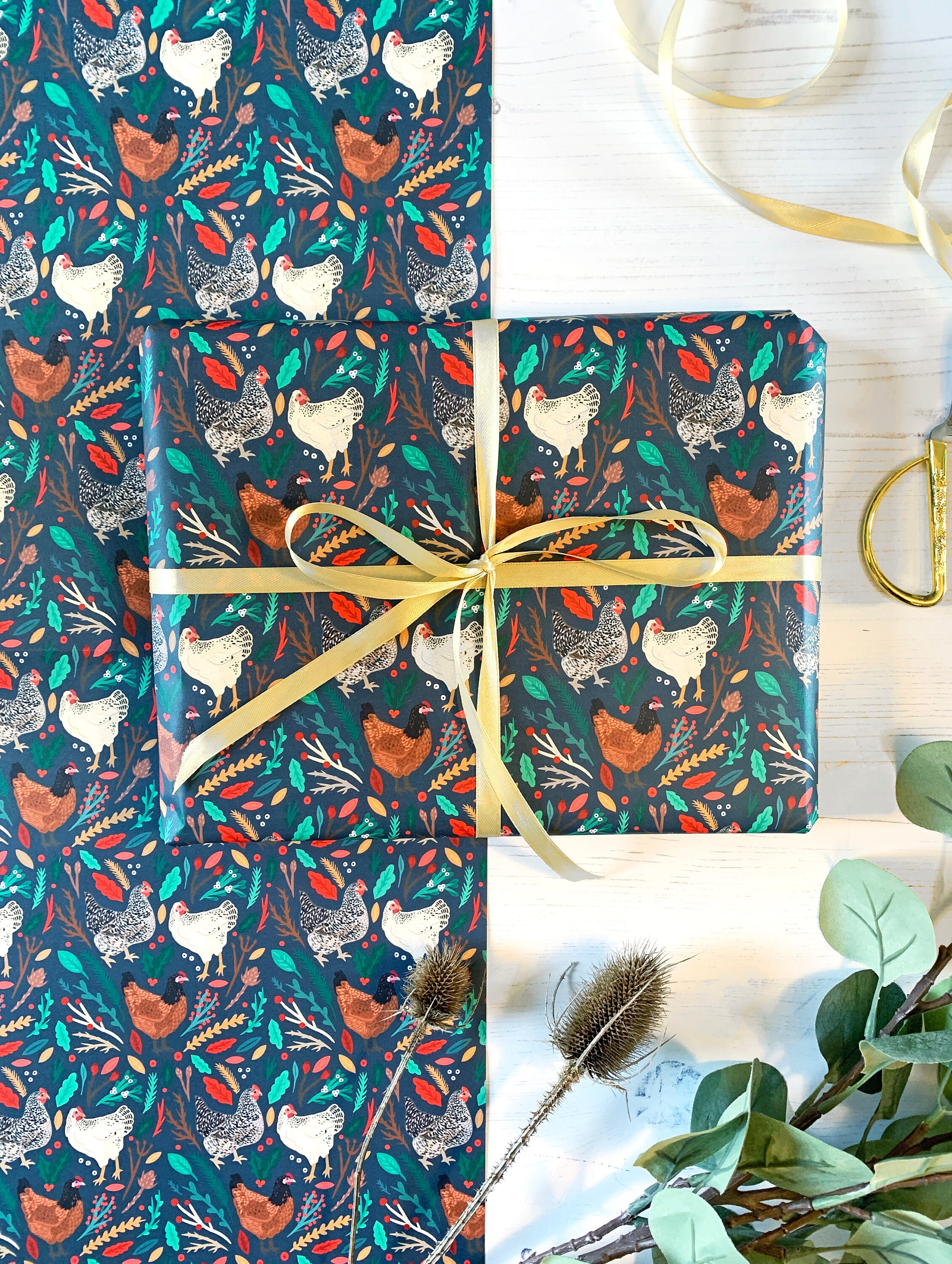 Christmas Chickens Wrapping Paper, Chicken Wrapping Paper