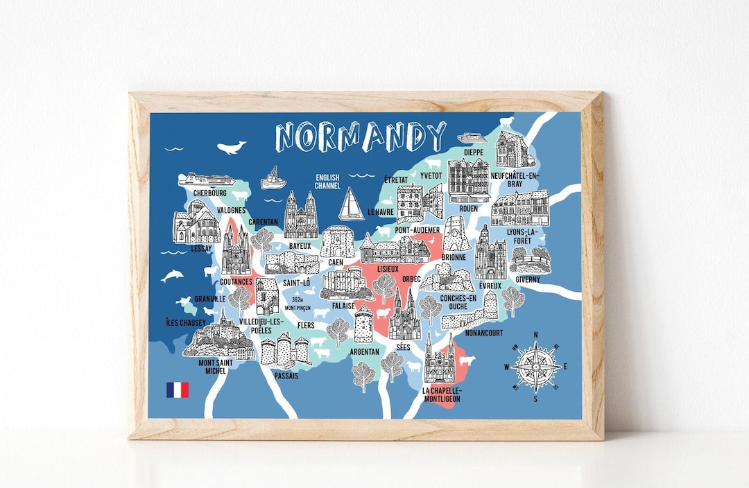 Normandy Map, Normandy Gifts, Map Illustration, French Map, Map Gift ...