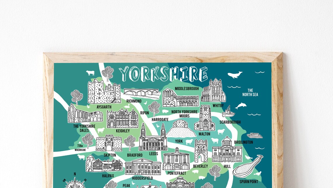 Yorkshire Map, Illustrated Map, Yorkshire Gifts, Map of Yorkshire ...