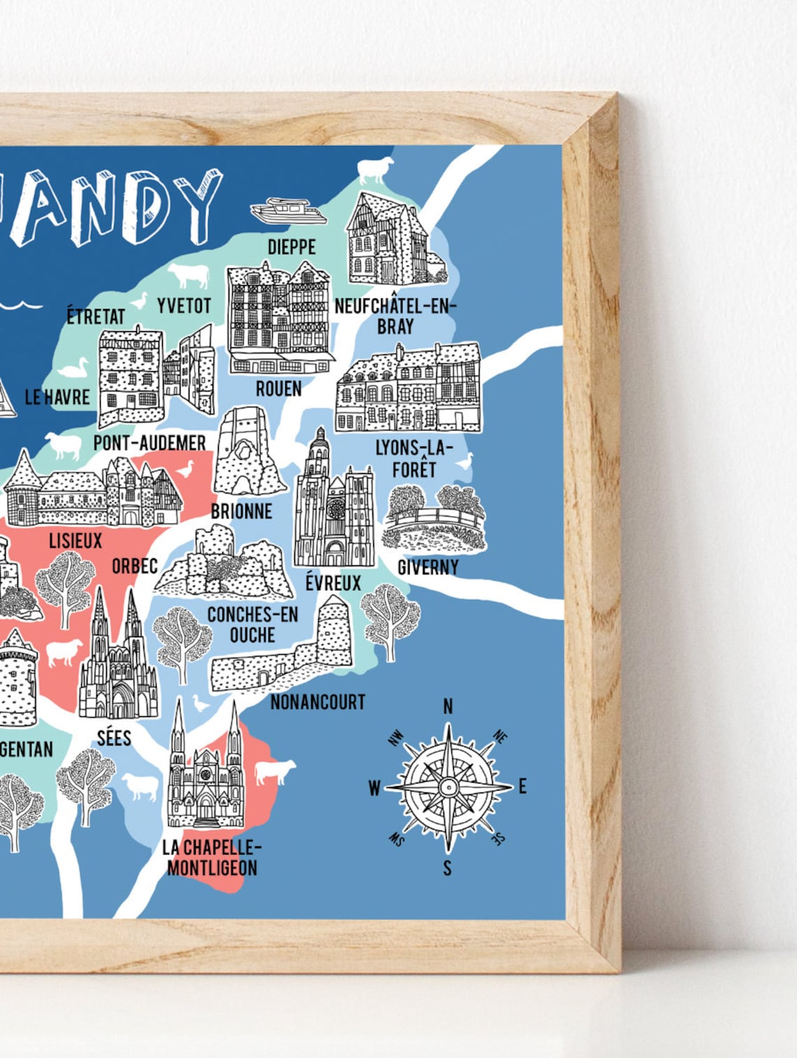 Normandy map Normandy gifts Map illustration French Map | Etsy