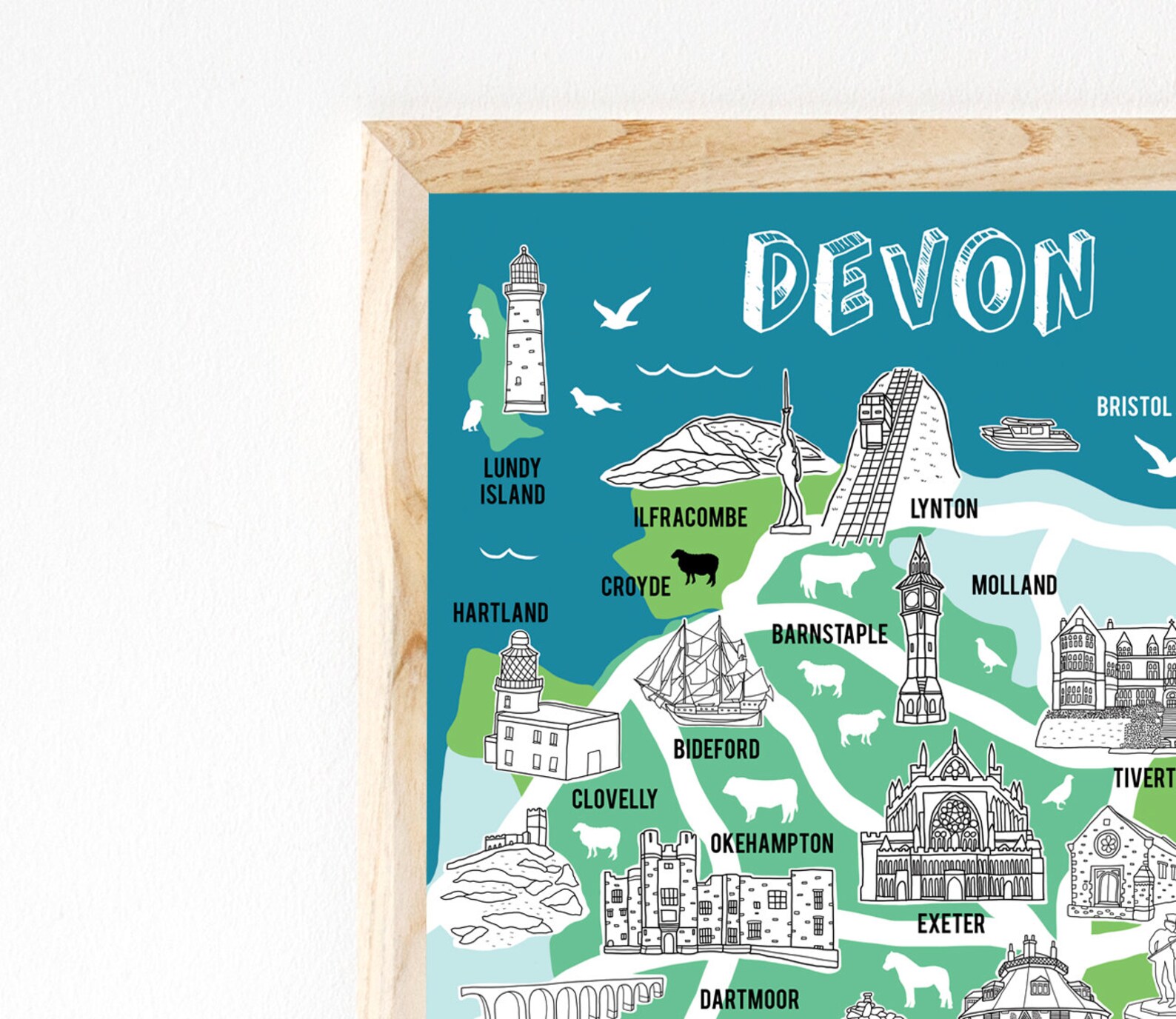 Devon Map Illustrated Map Devon Gifts Map of Devon Devon - Etsy