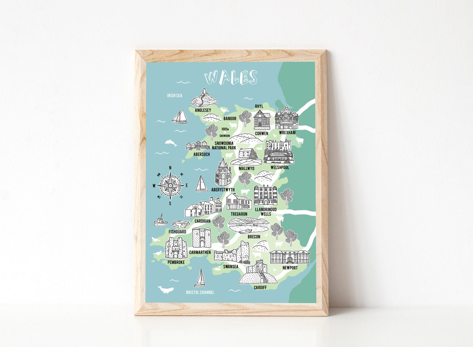 Wales Map Illustrated Map Wales Gifts Map of Wales Map | Etsy
