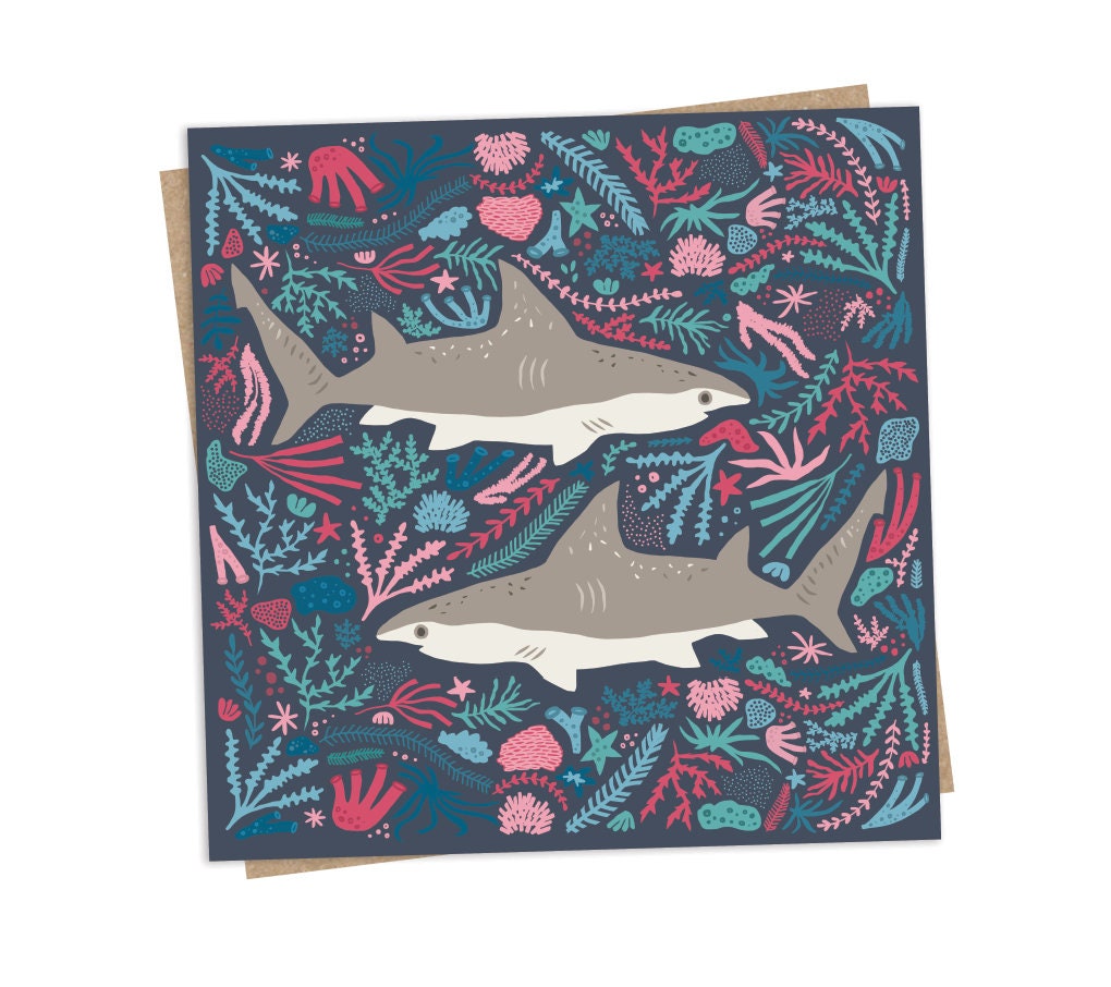 Sharks greetings card ocean creature card nautical card | Etsy