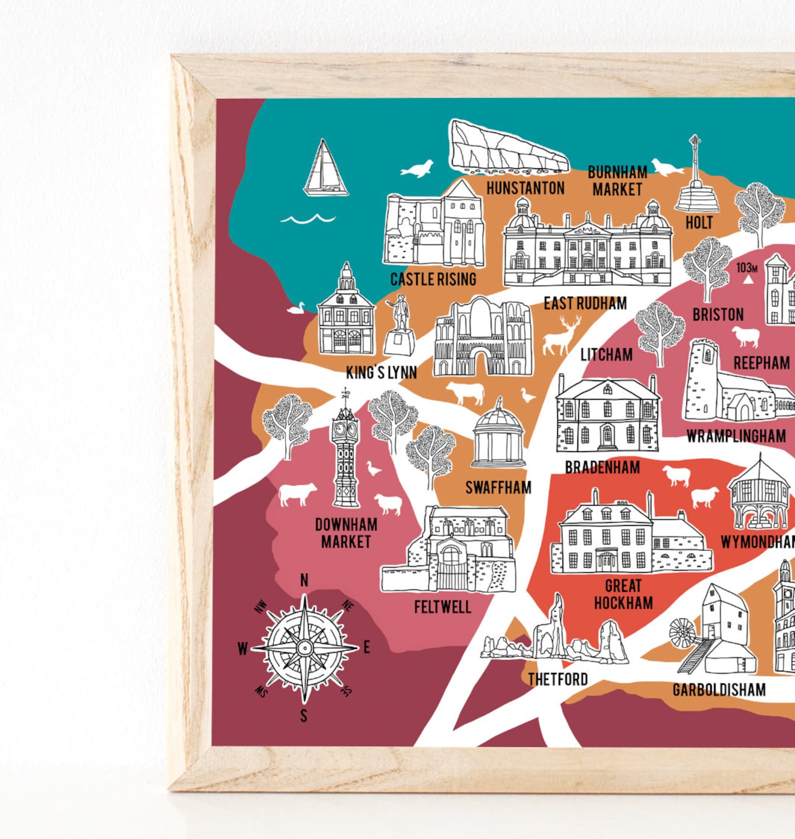 Norfolk Map Illustrated Map Norfolk Gift Map of Norfolk - Etsy