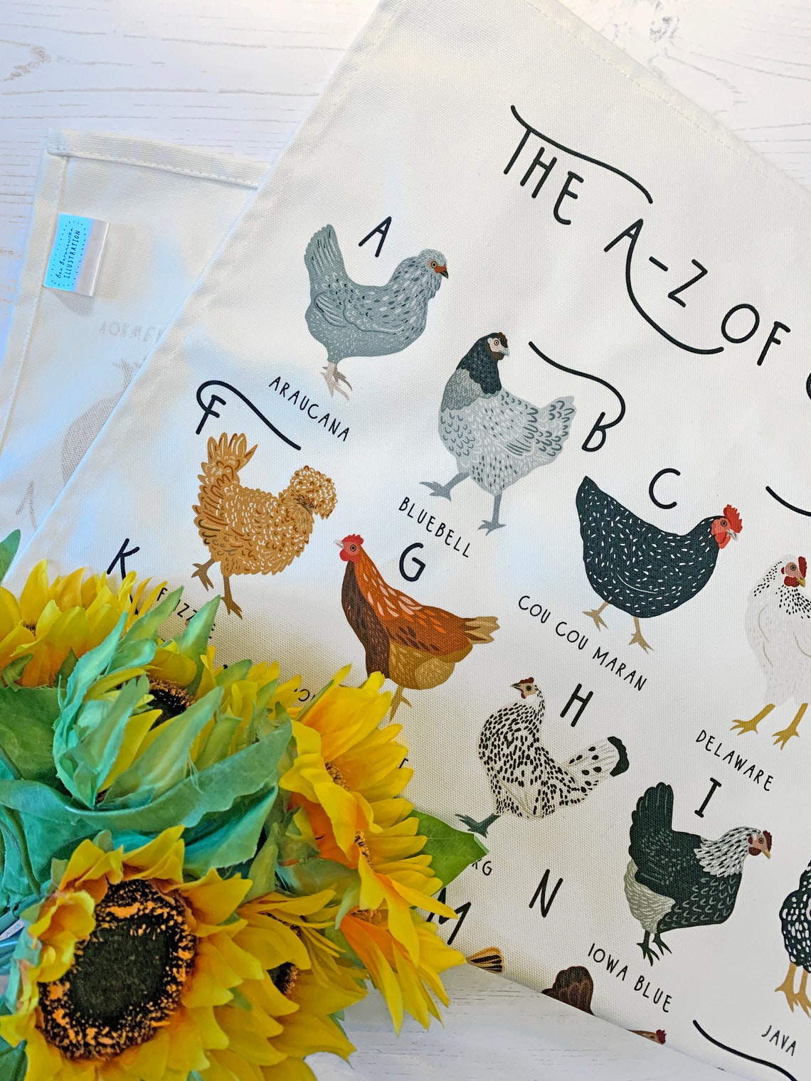 Chicken Tea Towel A-Z of Chickens Tea Towel Illustrated Tea | Etsy