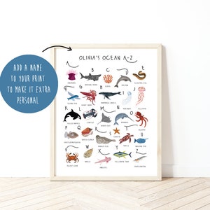 Ocean A-Z Print, Ocean Animals Poster, Nursery Ocean Decor, Kids Sea ...