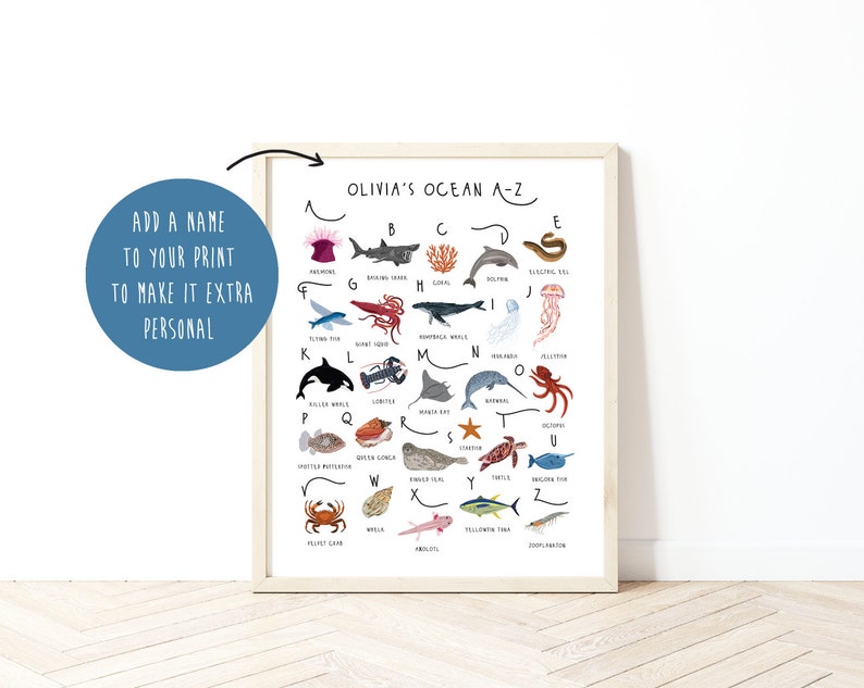 Ocean A-Z Print Ocean Animals Poster Nursery Ocean Decor | Etsy