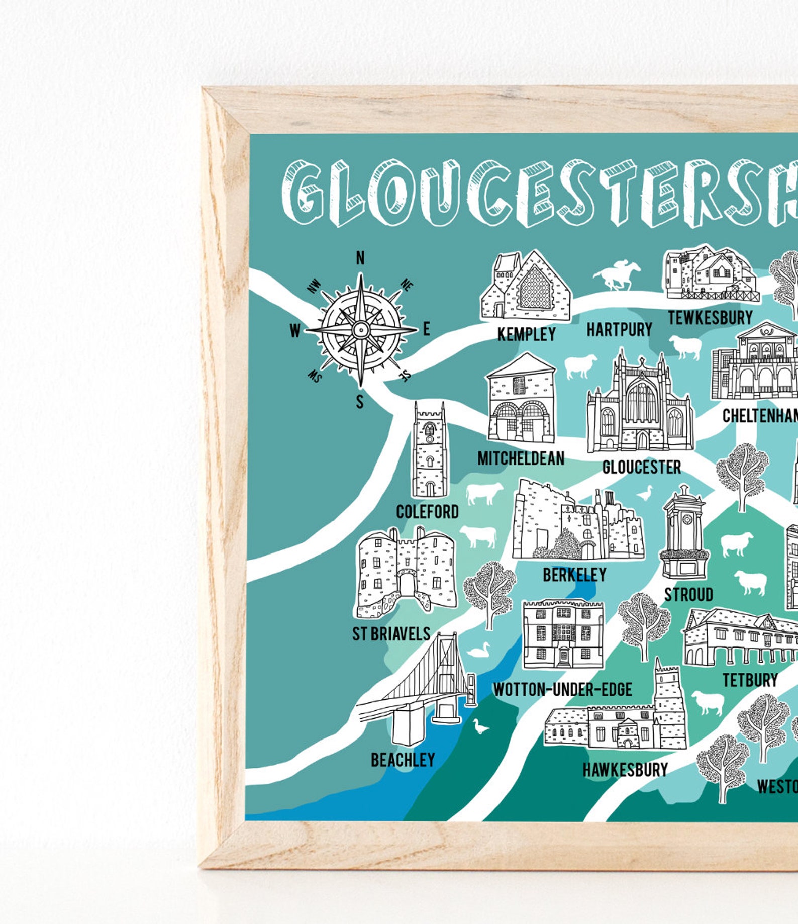 Gloucestershire Map Illustrated Map Gloucestershire Gift | Etsy