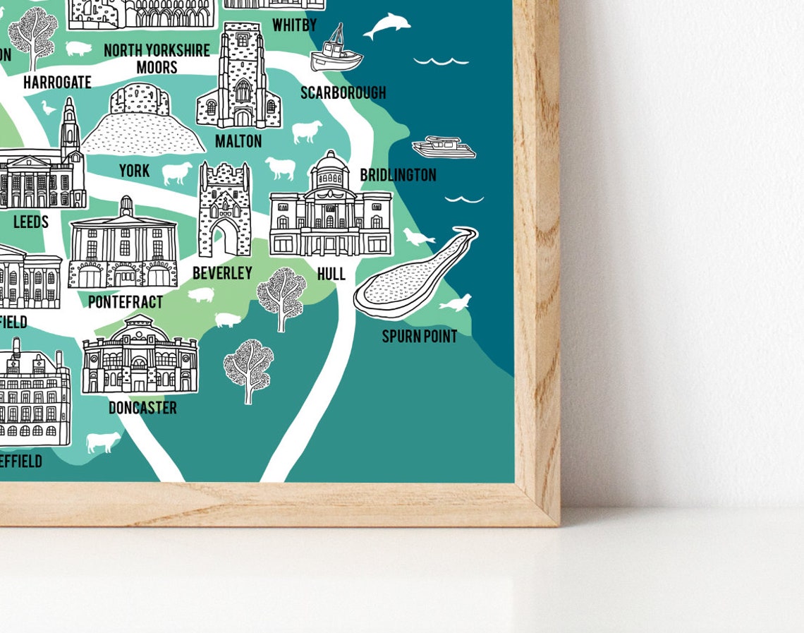 Yorkshire Map, Illustrated Map, Yorkshire Gifts, Map of Yorkshire ...