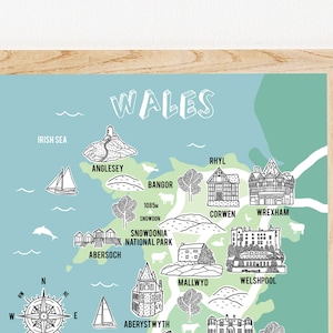 Wales Map, Illustrated Map, Wales Gifts, Map of Wales, Map Art, Map ...